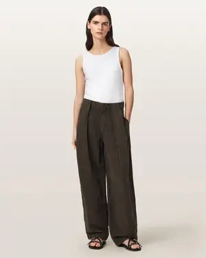ALLSAINTS Phi Linen-blend Wide Leg Pants - Brown