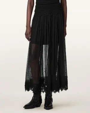ALLSAINTS Trixie Lace Midi Skirt - Black