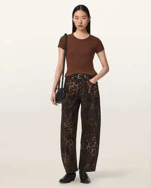 ALLSAINTS Sadie Barrel Leg Leopard Print Denim Jeans