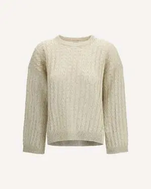 Brunello Cucinelli Dazzling Cable Linen Weater With Openwork Ribbing