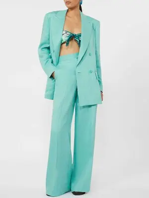 Max Mara Chevron Linen Batavia Trousers Aqua