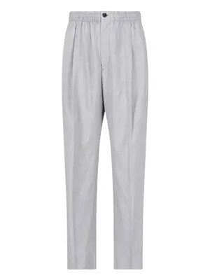 LARDINI Dark Grey Wool Pinstripe Trousers