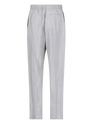 LARDINI Dark Grey Wool Pinstripe Trousers