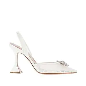 Amina Muaddi Rosie Lace Slingback Pumps With Crystal Buckle