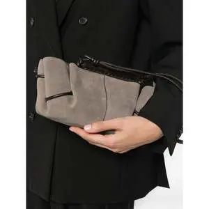 Hereu Suede Tote Bag With Pleated Detail - Gray