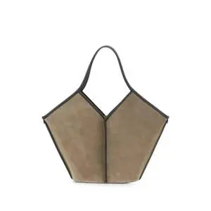Hereu Geometric Top Handle Bag In Suede - Cream