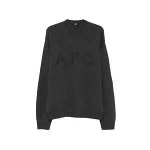 A.p.c. Crew Neck Long Sleeve Wool Jumper With Intarsia Logo - Gray