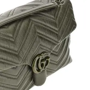 Gucci Matelassé Leather Medium 'gg Marmont' Shoulder Bag - Green