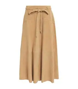 Polo Ralph Lauren Suede Midi Skirt - Brown