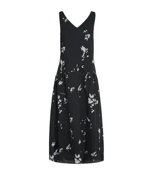 Theory Satin Floral Print V-neck Midi Dress