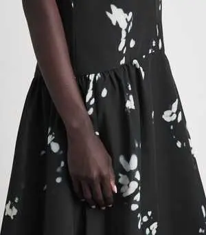 Theory Satin Floral Print V-neck Midi Dress