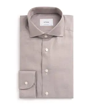 Eton Cotton Patterned Contemporary Fit Shirt - Brown