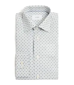 Eton Cotton Geometric Print Contemporary Fit Shirt - Beige
