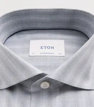 Eton Cotton Mélange Plaid Contemporary Fit Shirt - Grey