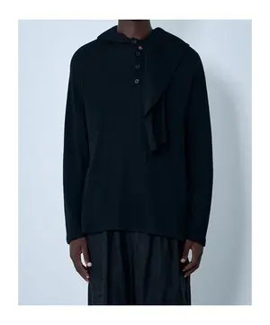 Yohji Yamamoto Hooded Sweater With Front Button Fastening