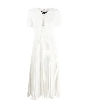 SELF-PORTRAIT Lace-collar Pleated Midi Dress - White
