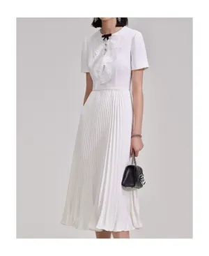 SELF-PORTRAIT Lace Collar Pleated Midi Dress