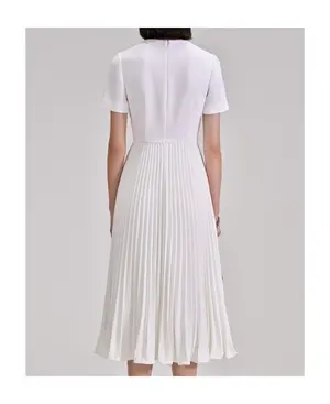 SELF-PORTRAIT Lace Collar Pleated Midi Dress