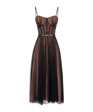 Elisabetta Franchi Bustier Belt Tulle Midi Dress