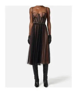 Elisabetta Franchi Bustier Belt Tulle Midi Dress
