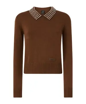 Pinko Embellished Collar Knitted Jumper - Brown