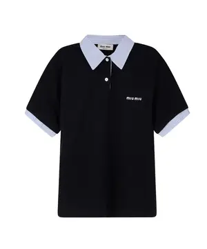 Miu Miu Logo-embroidered Short-sleeved Polo Shirt - Black
