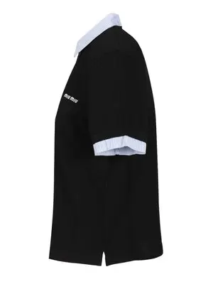 Miu Miu Short Sleeve Embroidered Logo Polo Shirt - Black
