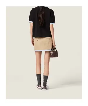 Miu Miu Short Sleeve Embroidered Logo Polo Shirt - Black