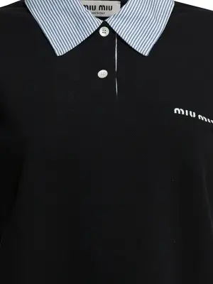 Miu Miu Short Sleeve Embroidered Logo Polo Shirt - Black