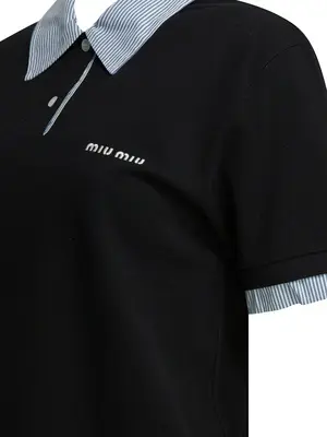 Miu Miu Short Sleeve Embroidered Logo Polo Shirt - Black