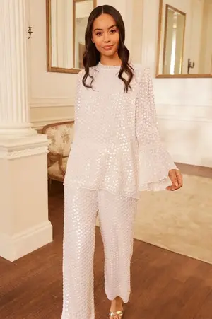 NEEDLE  THREAD Needle & Thread Sequined Wide-leg Trousers