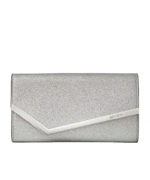 JIMMY CHOO Fine Glitter Leather Clutch Bag - Silver
