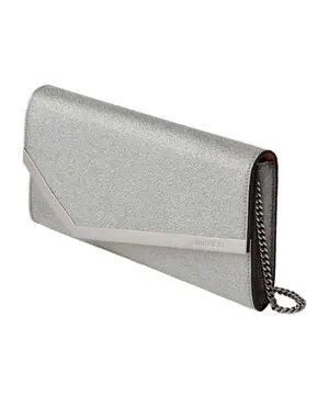 JIMMY CHOO Fine Glitter Leather Clutch Bag - Silver