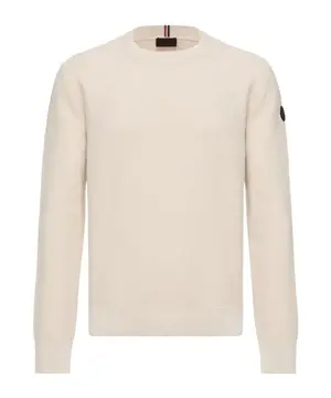 Moncler Moncler Cotton Knit Crewneck Sweater With Tricolor Detailing Beige