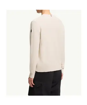 Moncler Cotton Knit Crewneck Sweater With Tricolor Detailing - Beige