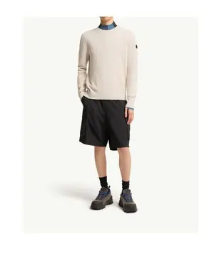 Moncler Cotton Knit Crewneck Sweater With Tricolor Detailing - Beige