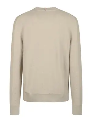 Moncler Cotton Knit Crewneck Sweater With Tricolor Detailing - Beige