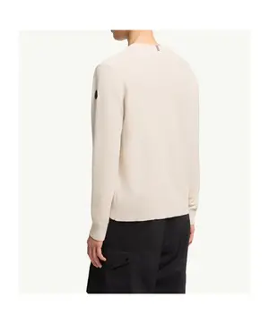 Moncler Cotton Knit Crewneck Sweater With Tricolor Detailing - Beige