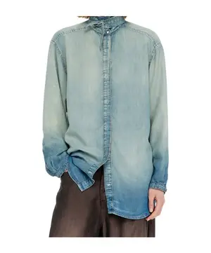 DIESEL® Marbled Fluid Denim Shirt With Extended Neckline
