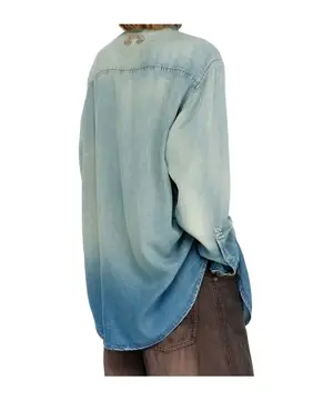 DIESEL® Marbled Fluid Denim Shirt With Extended Neckline