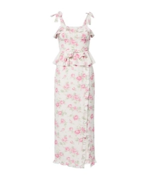 Alessandra Rich Floral Silk Ruffled Midi Dress - Pink