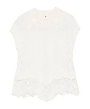 Ermanno Scervino Lace Trim High Neck Short Sleeve Top - White