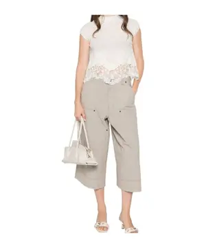Ermanno Scervino Lace Trim High Neck Short Sleeve Top - White