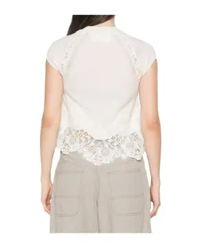 Ermanno Scervino Lace Trim High Neck Short Sleeve Top - White
