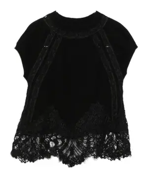 Ermanno Scervino Lace Trim Cap-sleeve Top - Black