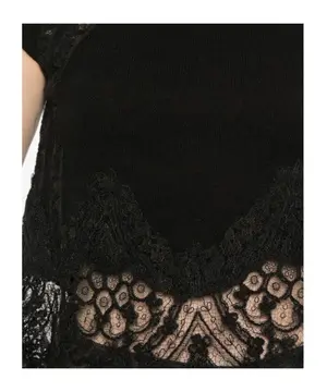 Ermanno Scervino Lace Trim Cap-sleeve Top - Black