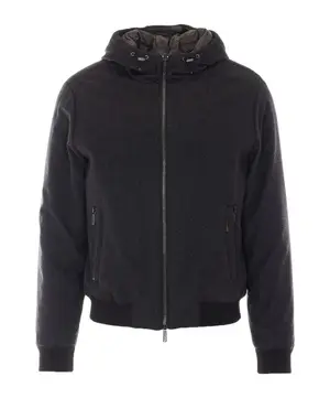 MOORER Long-sleeve Zip-up Hooded Jacket - Black