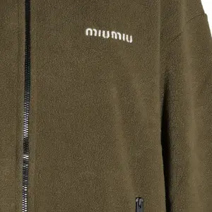 Miu Miu Fleece Zip-up Jacket With Embroidered Logo - Forest Green