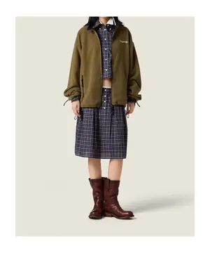 Miu Miu Fleece Zip-up Jacket With Embroidered Logo - Forest Green