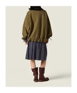 Miu Miu Fleece Zip-up Jacket With Embroidered Logo - Forest Green